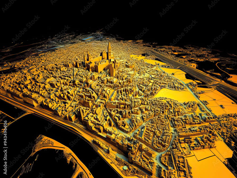 ภาพประกอบสต็อก Technical aerial visual, 3D LiDAR GIS aerial map ...