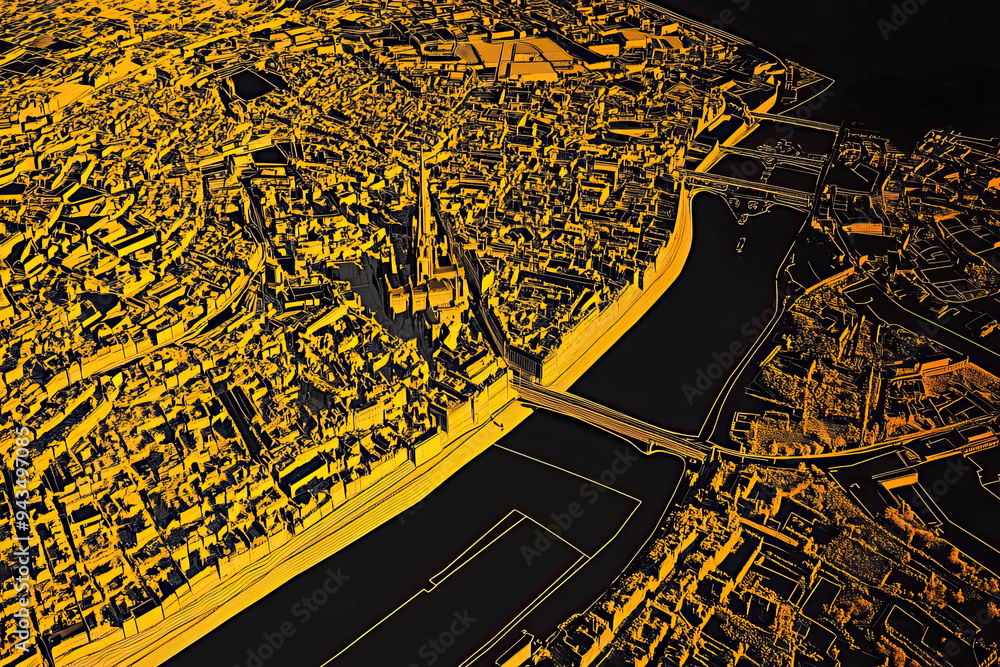 Technical aerial visual, 3D LiDAR GIS aerial map satellite scan model ...