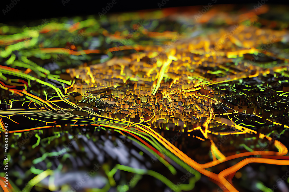 Technical aerial visual, 3D LiDAR GIS aerial map satellite scan model ...