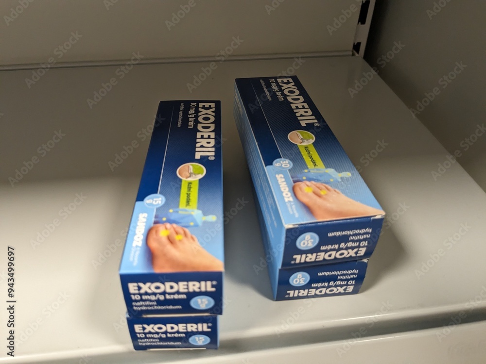 Prague, Czech Republic - August 28 2024: EXODERIL box with NAFTIFINE ...