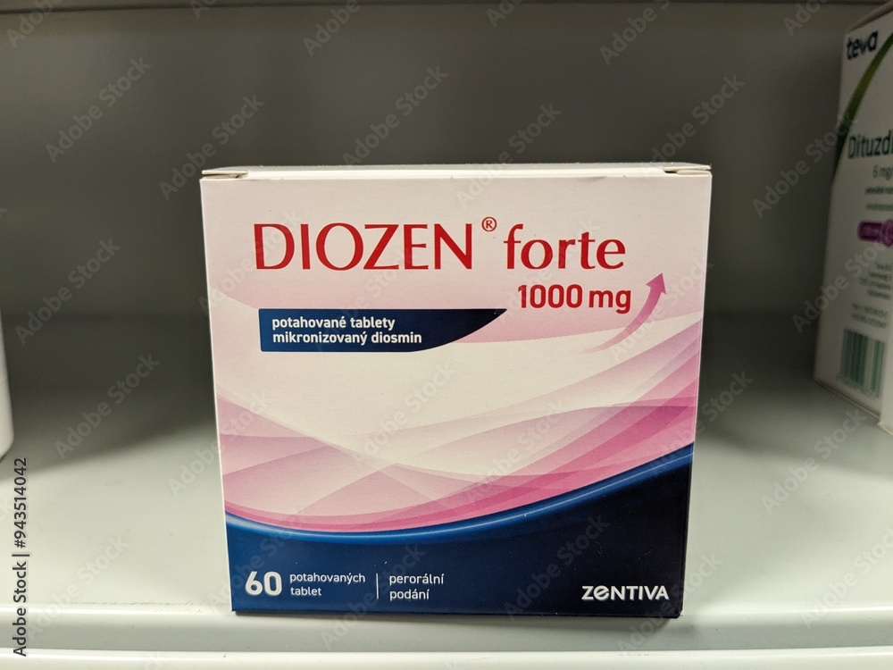 Prague, Czech Republic - August 28 2024: DIOZEN FORTE box with DIOSMIN ...