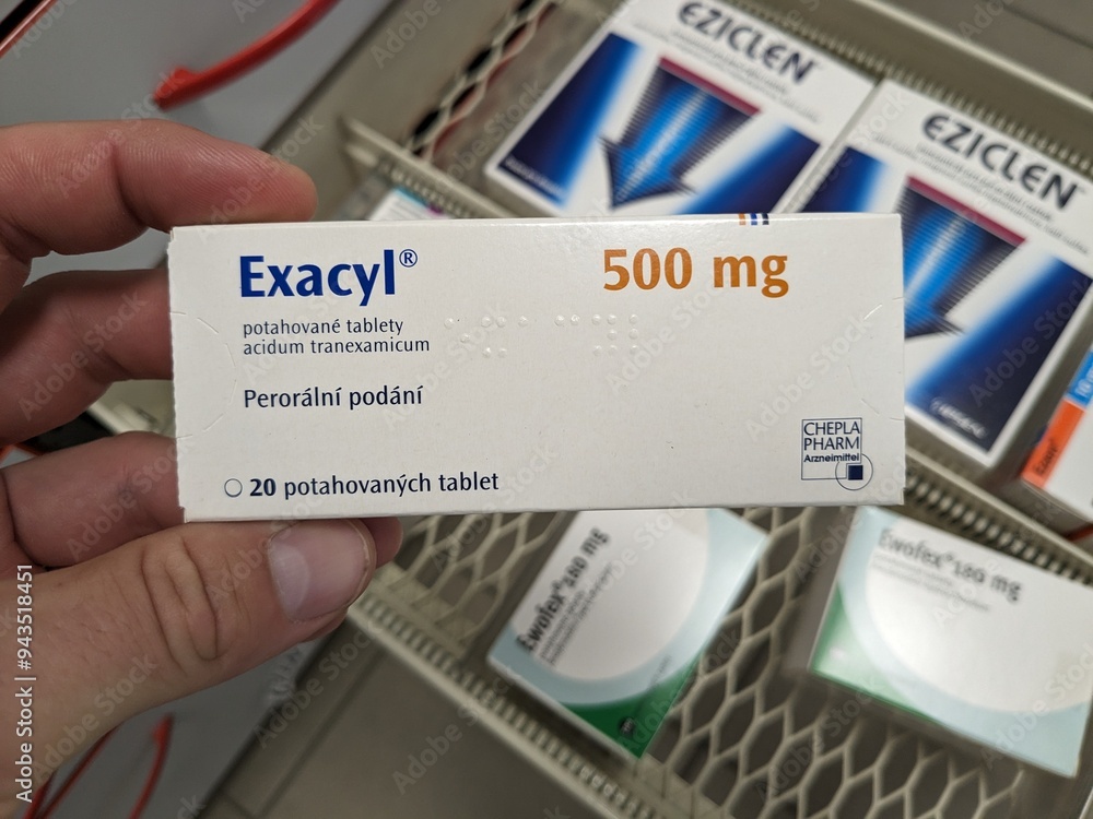 Prague, Czech Republic - SEPTEMBER 13 2024: EXACYL box of medication ...