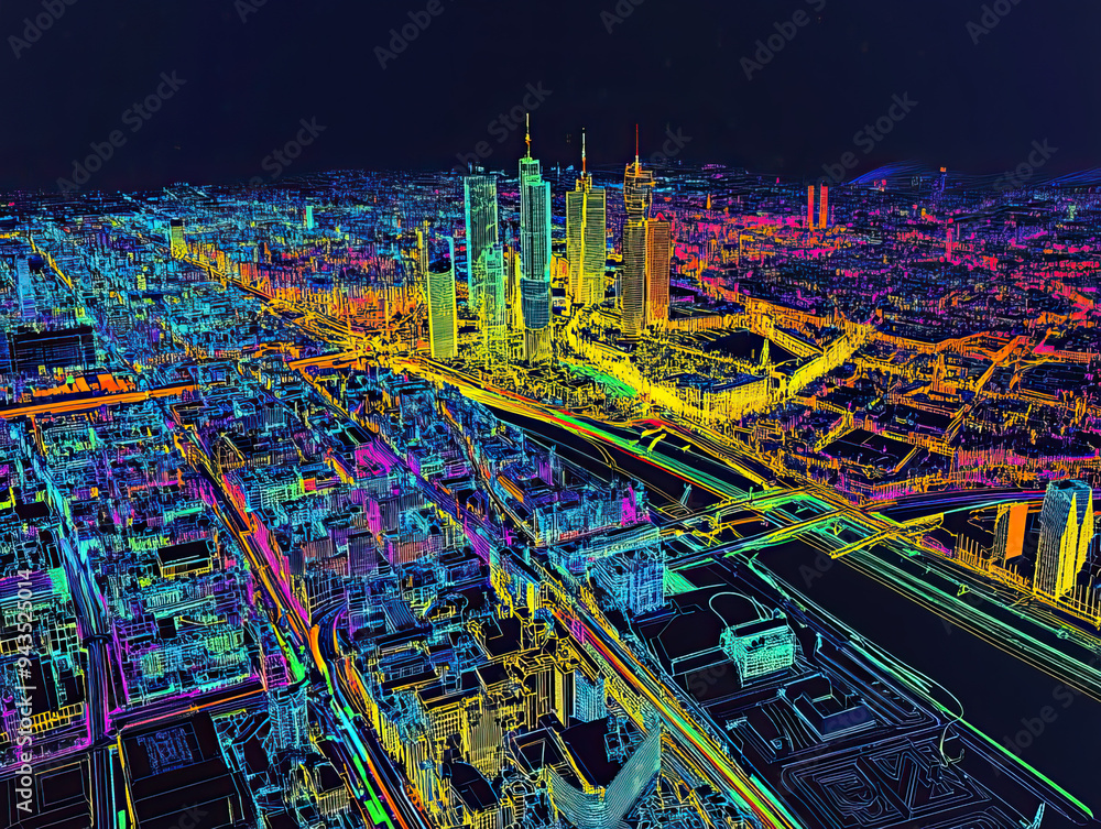 Technical aerial visual, 3D LiDAR GIS aerial map satellite scan model ...