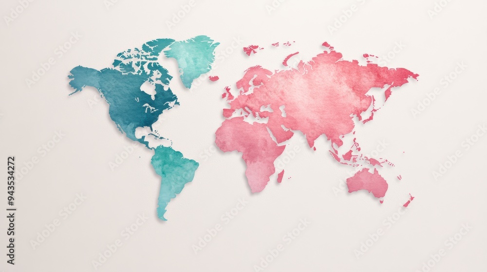 Antique Map with Watercolor Accents, A vintage inspired world map ...