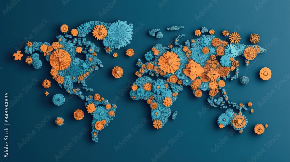 World Map as a Mandala, A world map depicted as a intricate mandala ...