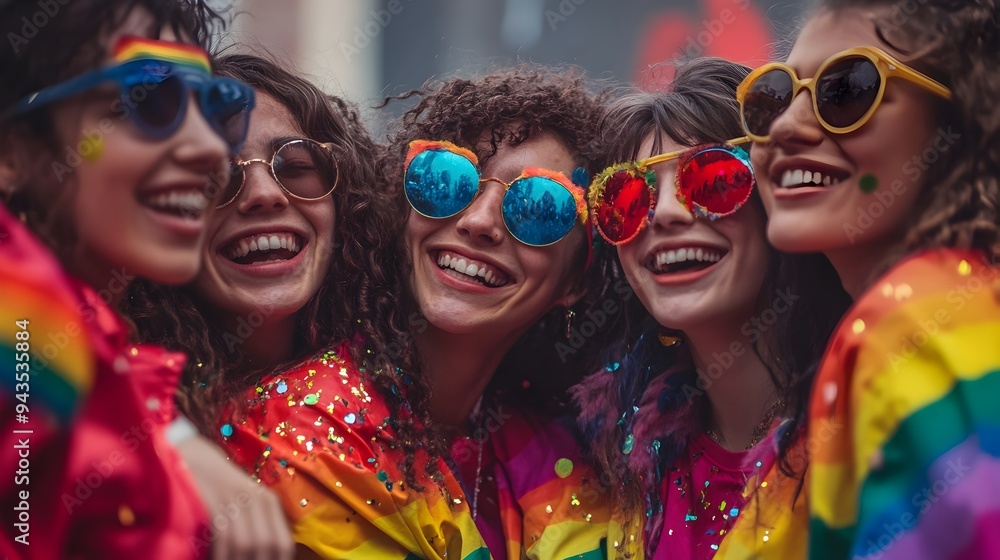 Photograph of a diverse group of friends wearing colorful rainbow ...