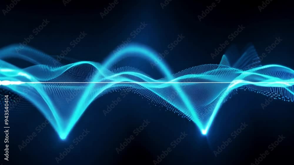 Blue wireframe sound waves, visualization of frequency signals audio ...