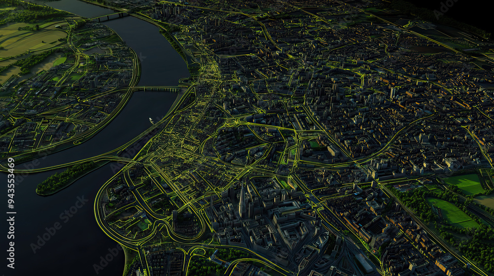Technical aerial visual, 3D LiDAR GIS aerial map satellite scan model ...