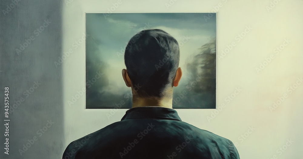 A man with OCD looking intently at a picture, with his back turned ...