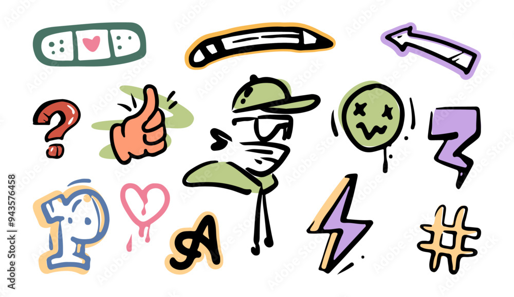 Street wall graffiti set. Vector urban print with spray paint in grudge ...