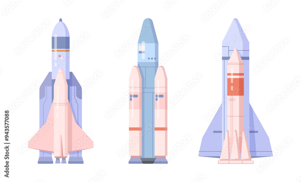 Spaceships and rockets, space shuttle templates collection. Vector ...