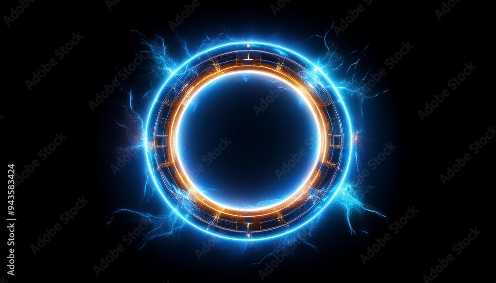 a circular ring of lightning illuminated by a magical fire light effect ...