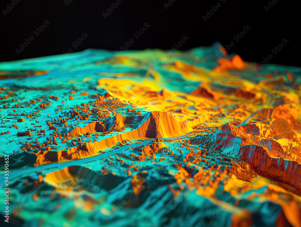 Technical aerial visual, 3D LiDAR GIS aerial map satellite scan model ...