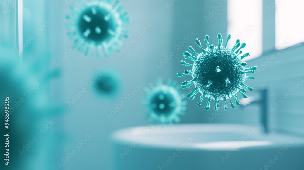 Bathroom air filled with airborne germs. Spread of pathogens and ...