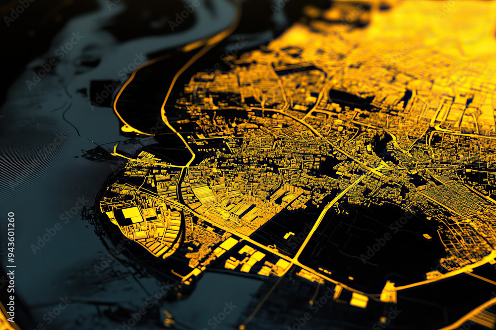 Technical aerial visual, 3D LiDAR GIS aerial map satellite scan model ...