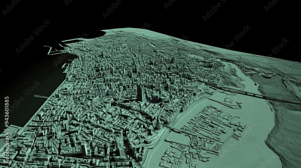 Technical aerial visual, 3D LiDAR GIS aerial map satellite scan model ...