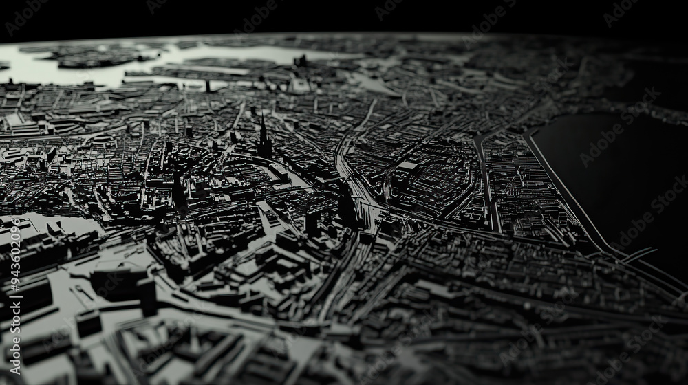 Technical aerial visual, 3D LiDAR GIS aerial map satellite scan model ...