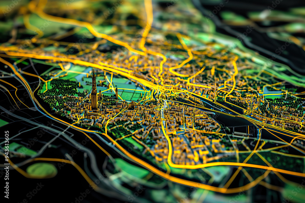 ภาพประกอบสต็อก Technical aerial visual, 3D LiDAR GIS aerial map ...