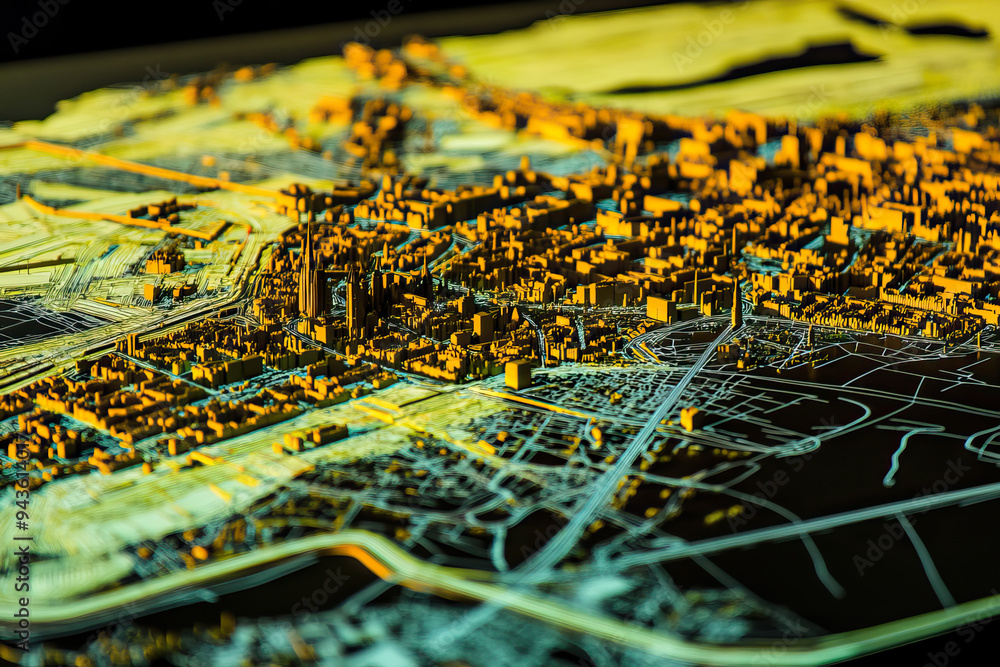 Technical aerial visual, 3D LiDAR GIS aerial map satellite scan model ...