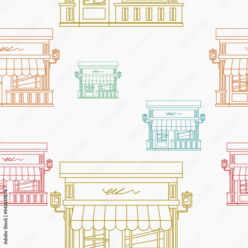 Editable Outline Style Front View Shop Buildings Vector Illustration in ...