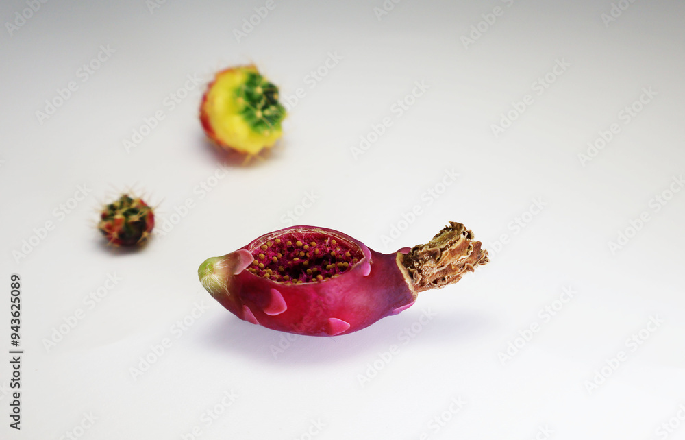 The cactus pods are fully mature and open and small brown seeds can be ...