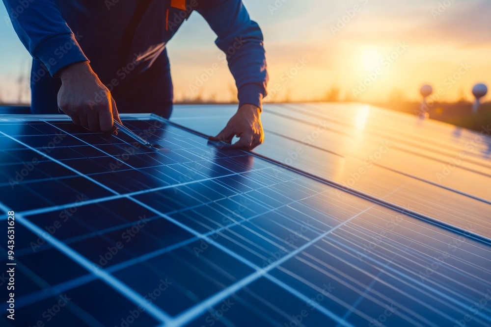 Electrical engineer working on solar panel maintenance equipment ...
