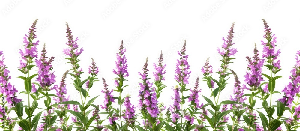 Purple loosestrife flowers belonging to the Lythrum salicaria species ...