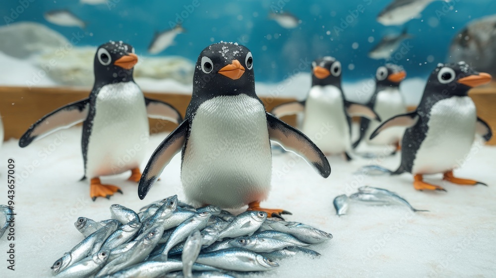 Penguins learning to count fish in an icy classroom, each practicing ...