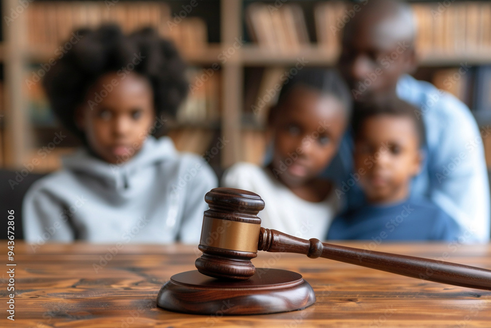 African American family with child kid wooden judge's gavel on ...