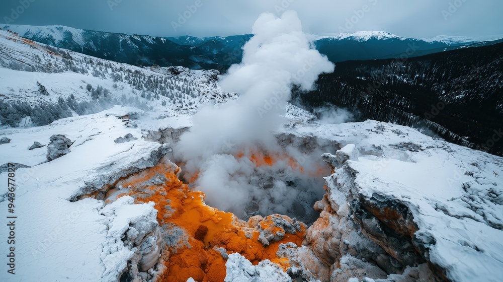 Hot springs with steam rising and mineral deposits showcasing the ...