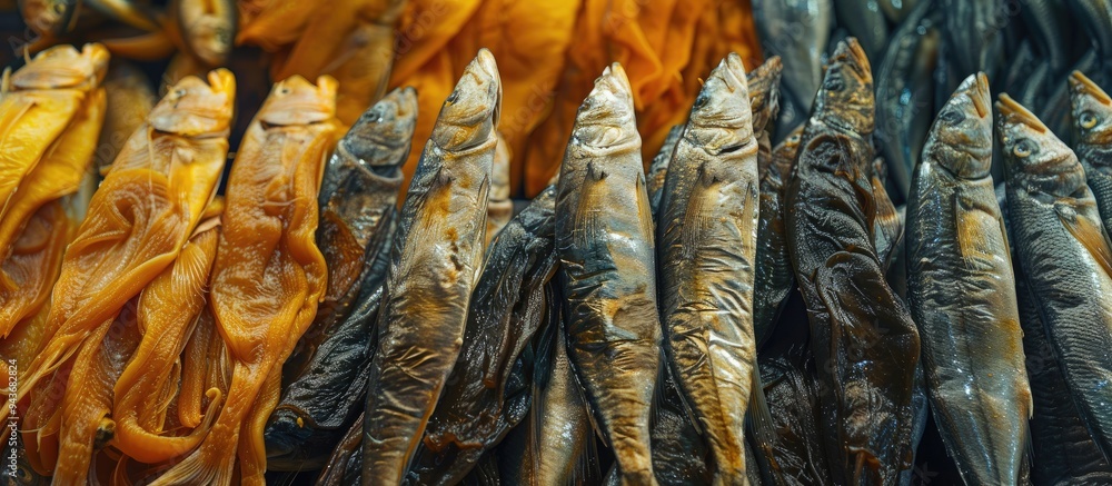 Well preserved dried fish Textured dried fish with a background. with ...
