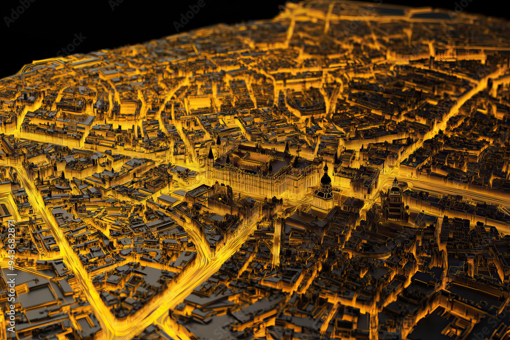 Technical aerial visual, 3D LiDAR GIS aerial map satellite scan model ...