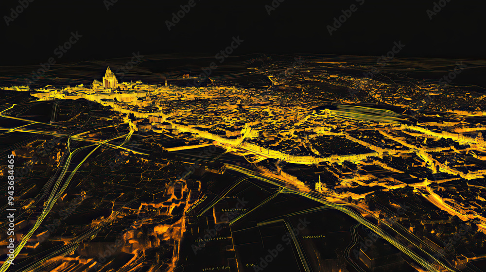 Technical aerial visual, 3D LiDAR GIS aerial map satellite scan model ...