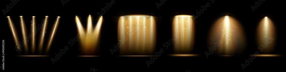 Theater show spotlight effect. Vector lighted stage. Yellowish lamps ...