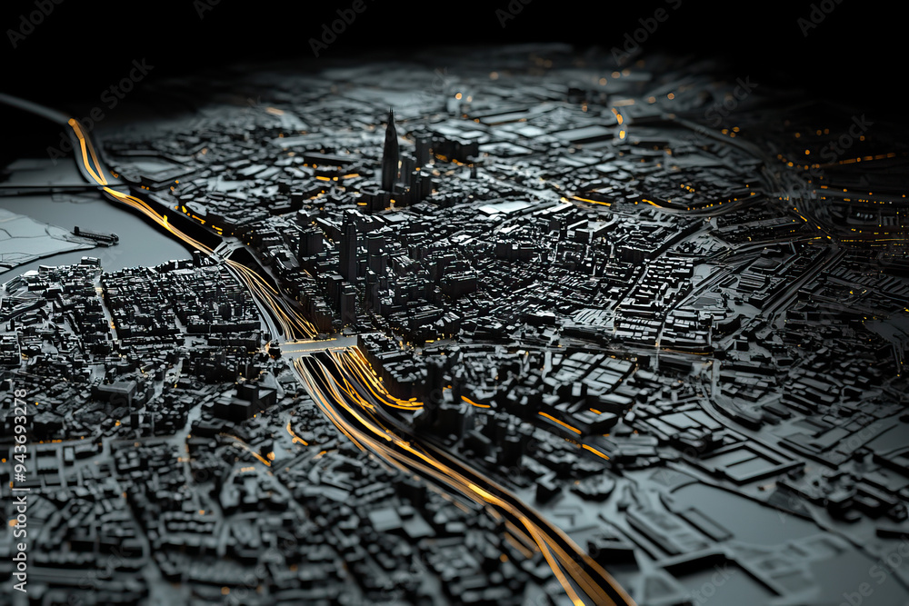 Technical aerial visual, 3D LiDAR GIS aerial map satellite scan model ...
