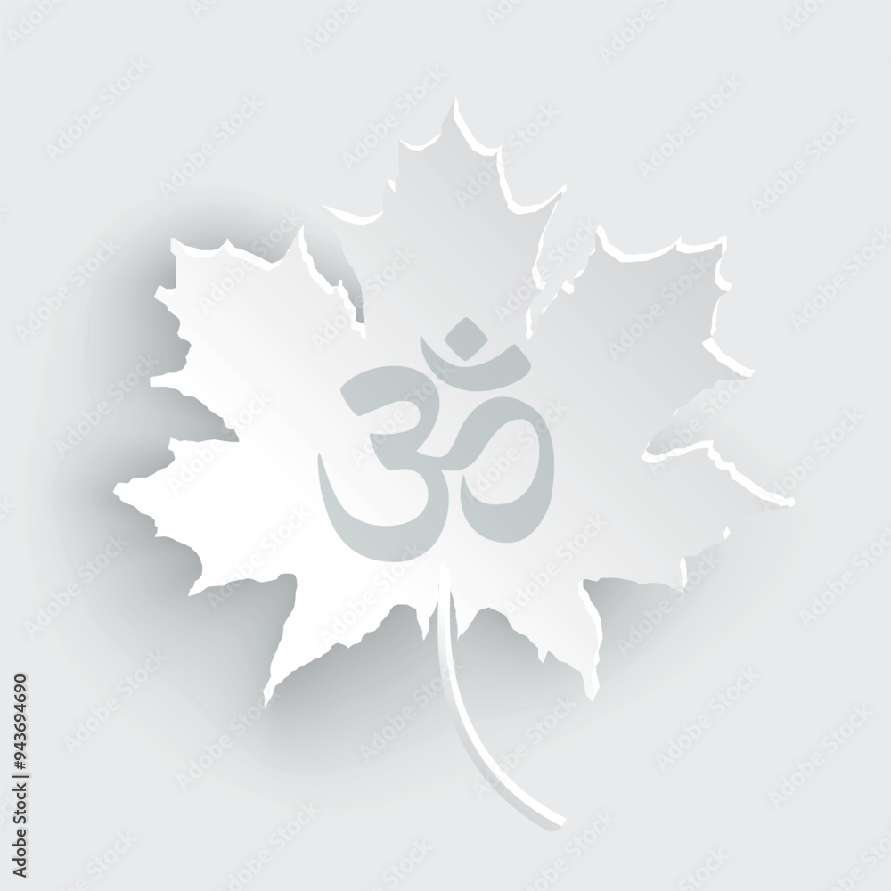 Om or Aum Indian sacred sound. Om symbol sign on maple leaf cut out of ...