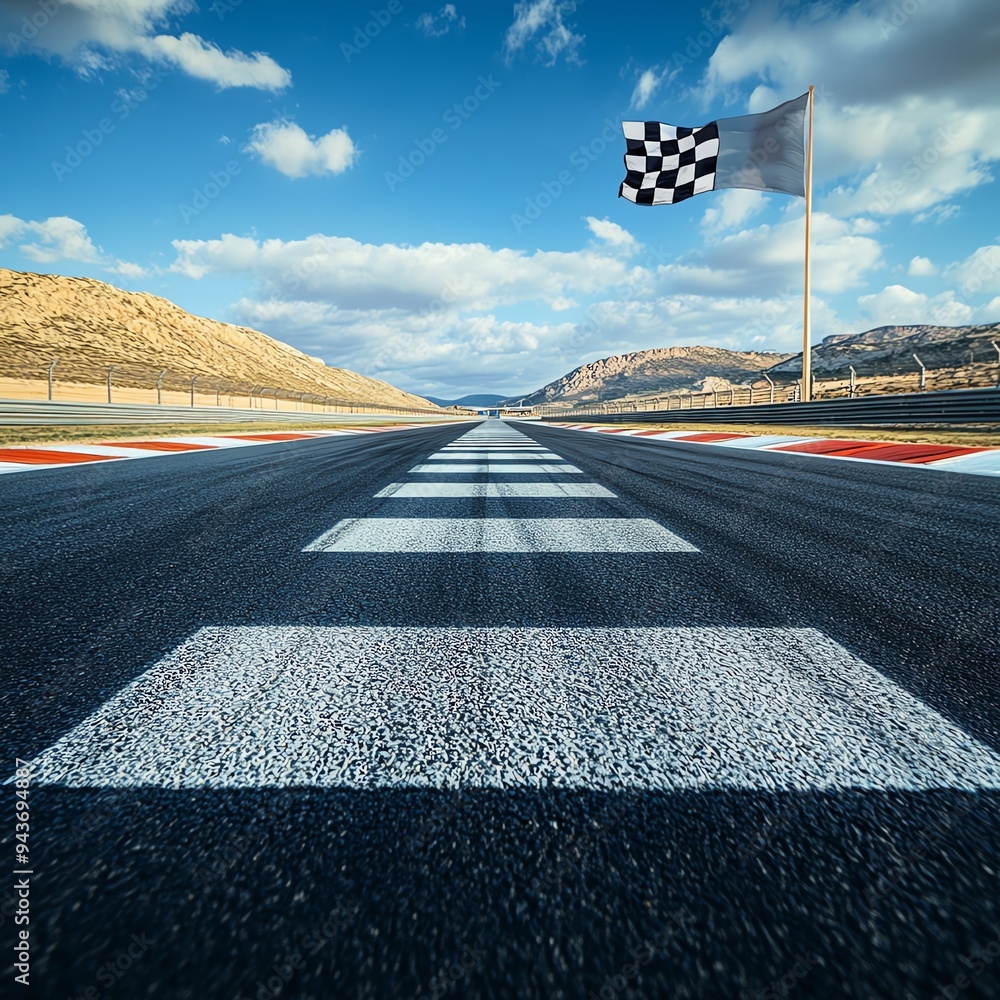 Straight stretch of road on a racetrack leading to the finish line ...