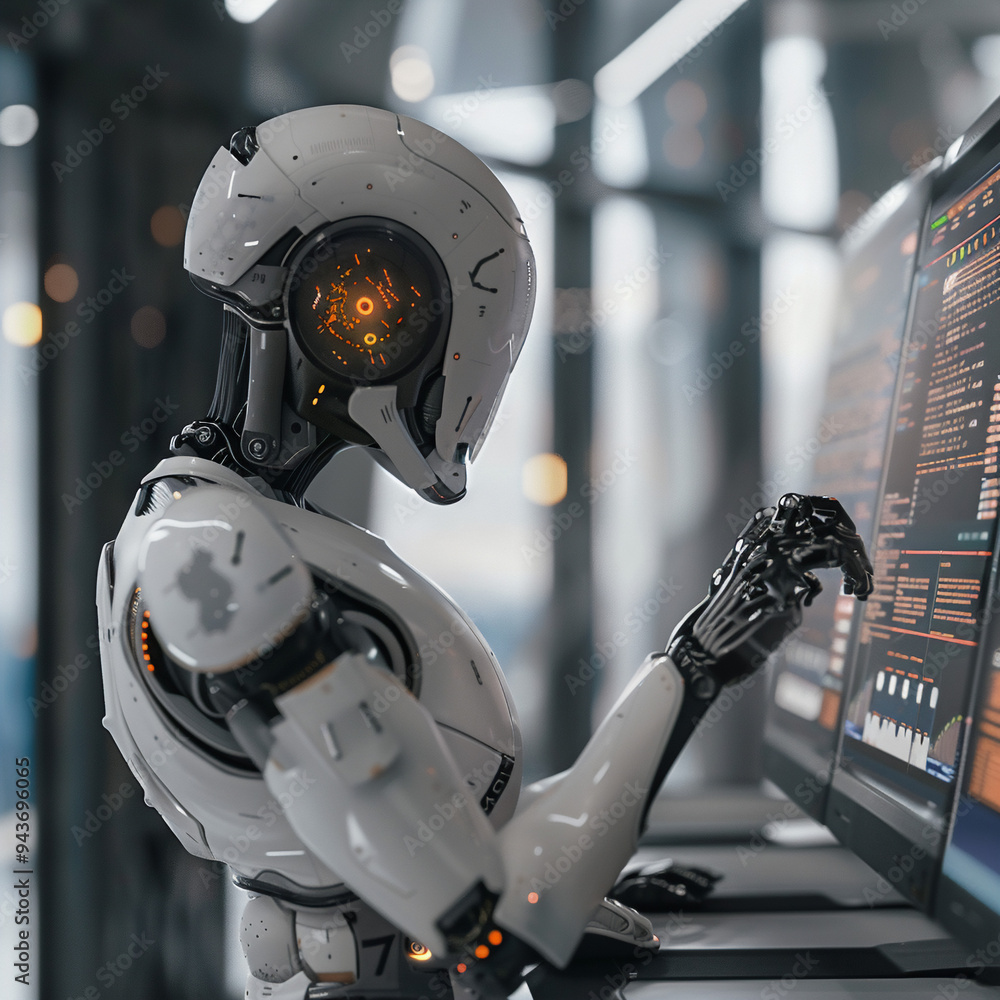futuristic AI standing infront of a computer resolving an Incident ...