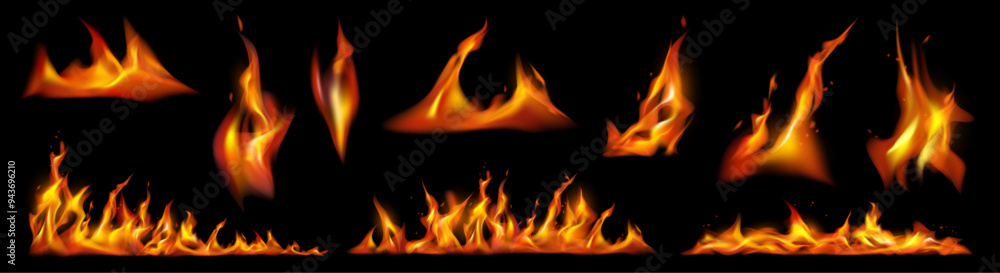 Flaming hot fire, burning or heating firing lines in realistic design ...