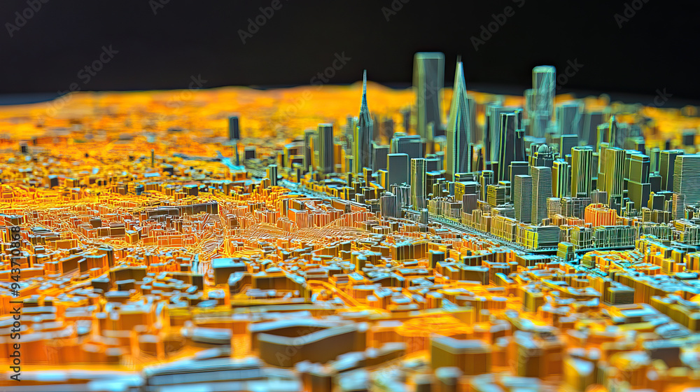 Technical aerial visual, 3D LiDAR GIS aerial map satellite scan model ...