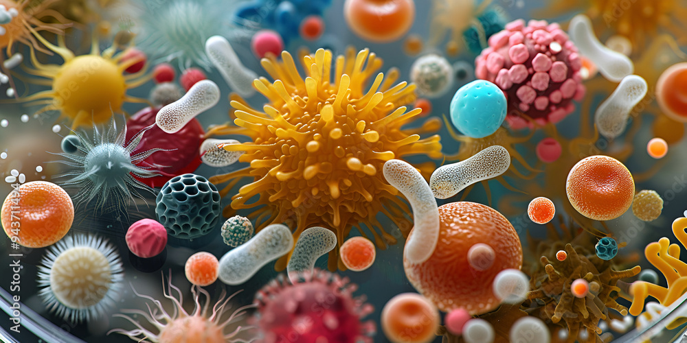 Artistic Rendering of Various Microorganisms, Bacteria, and Viruses in ...