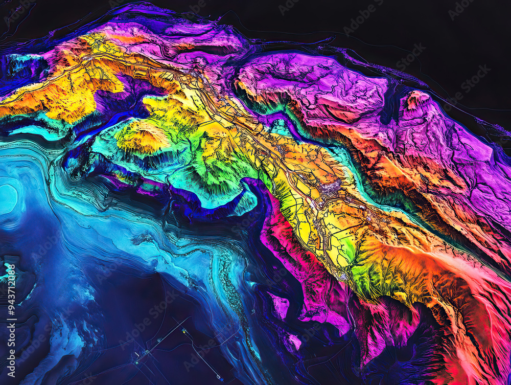Technical aerial visual, 3D LiDAR GIS aerial map satellite scan model ...