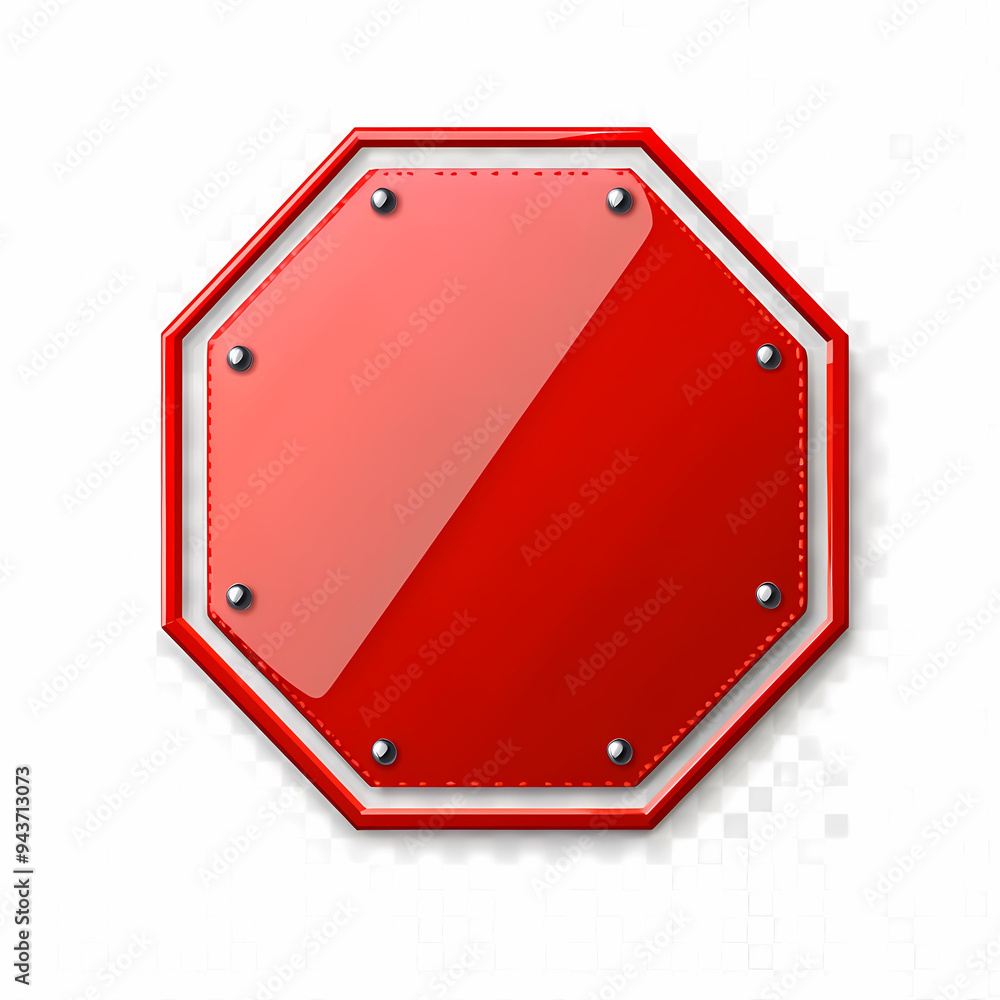 Red stop sign with glossy finish and metallic accents, conveying sense ...