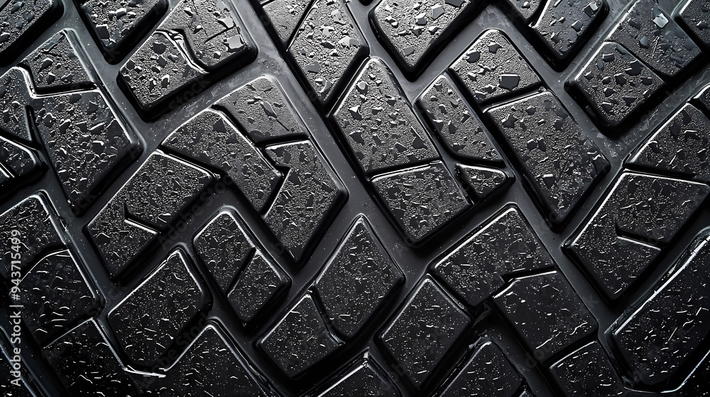 Tread patterns on wet tire surface showcase durability and grip. image ...