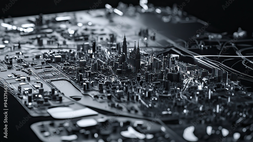 Technical aerial visual, 3D LiDAR GIS aerial map satellite scan model ...