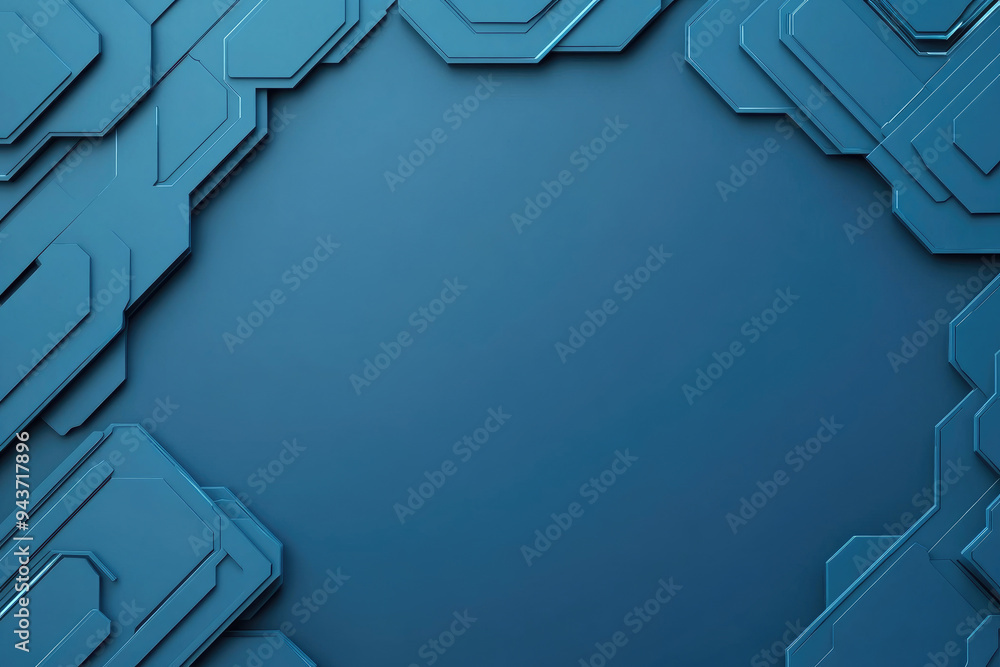 Abstract blue geometric design, layered polygons forming a dynamic ...