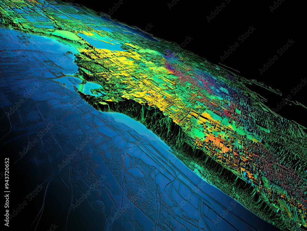 Technical aerial visual, 3D LiDAR GIS aerial map satellite scan model ...