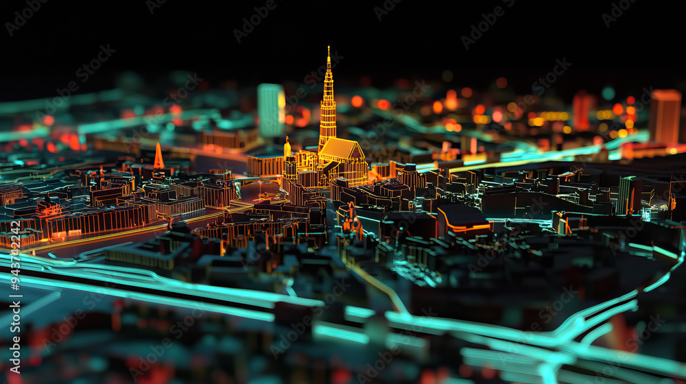 Technical aerial visual, 3D LiDAR GIS aerial map satellite scan model ...