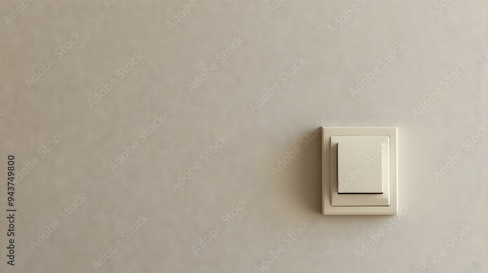 Minimalist light switch mounted on a simple bare wall with ample copy ...