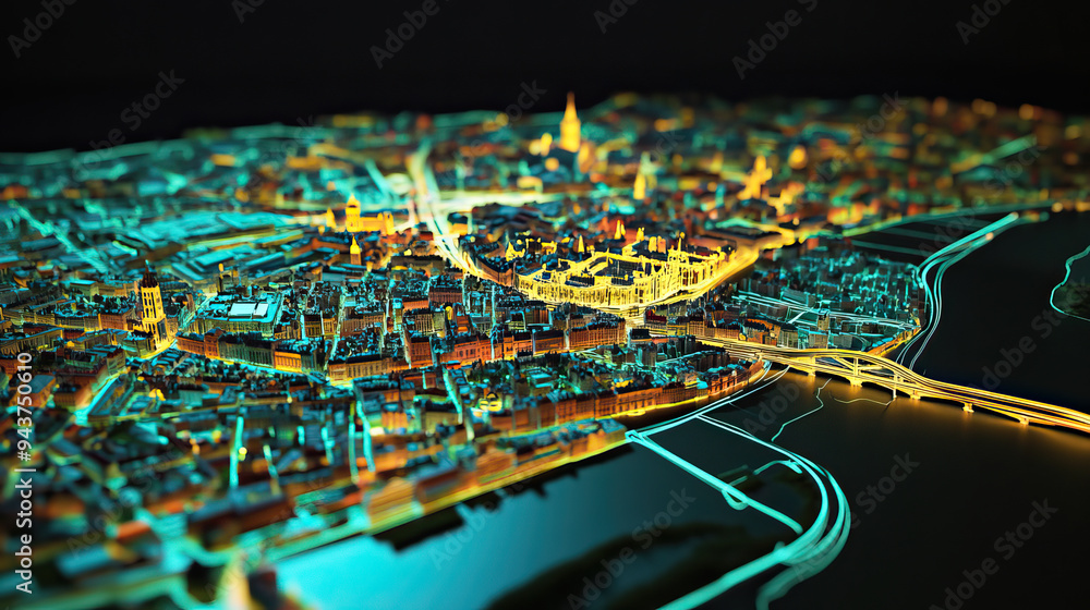Technical aerial visual, 3D LiDAR GIS aerial map satellite scan model ...